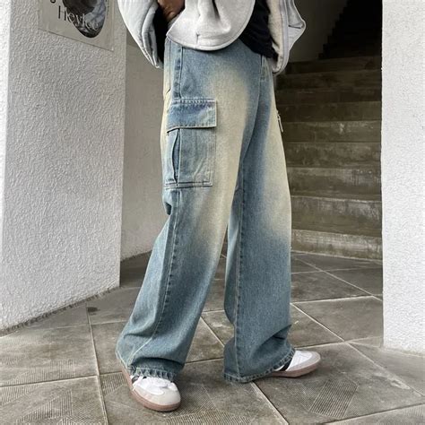 롱 와이드 카고 데님 팬츠 오버핏 빅사이즈 청바지 중청 구제 시티보이 데일리 바지 가을 겨울 남친룩 데이트룩
