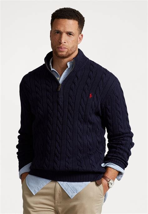 Polo Ralph Lauren Big And Tall Cable Knit Cotton Quarter Zip Sweater