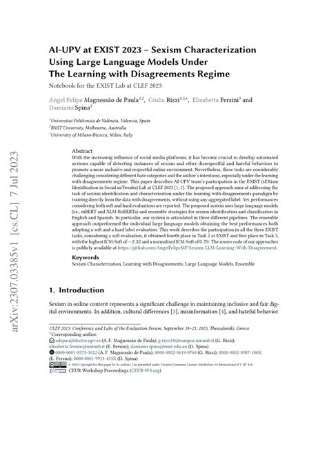 PDF AI UPV At EXIST 2023 Sexism Characterization Using Large Language Models Under The