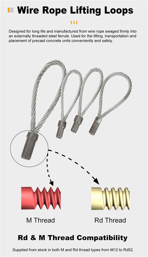 Galvanized Steel Wire Rope Threaded Lifting Loop With Precast Concrete Accessories Steel Wire