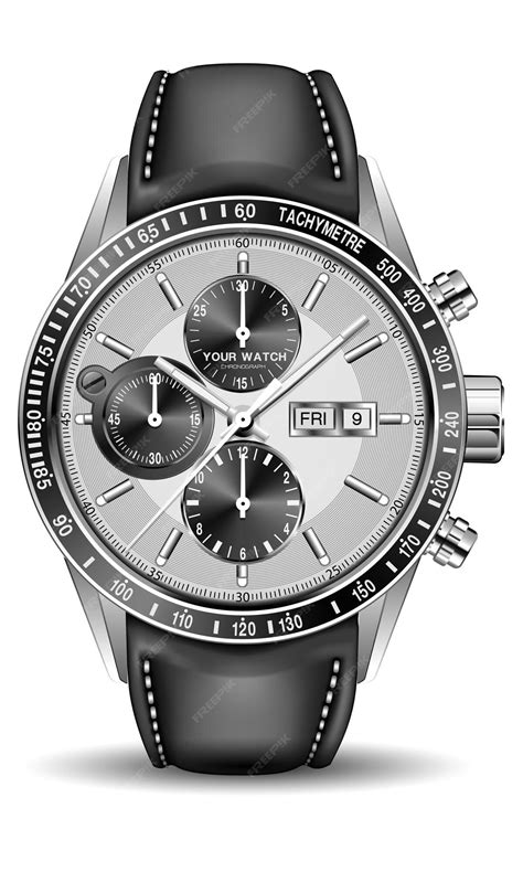 Premium Vector Realistic Clock Watch Chronograph Silver Black Leather