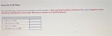 Solved Find The Following Z Values For The Standard Normal Chegg