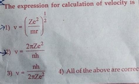 The Expression For Calculation Of Velocity Is Filo
