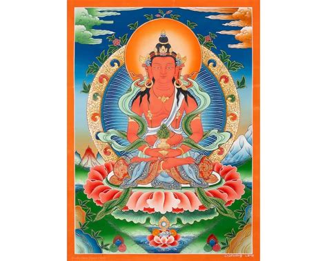 Amitayus Thangka Hand Painted Tibetan Buddha Of Longevity 33x25 Cm