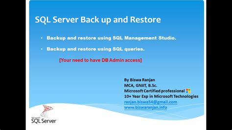 Sql Server Backup And Restore Youtube