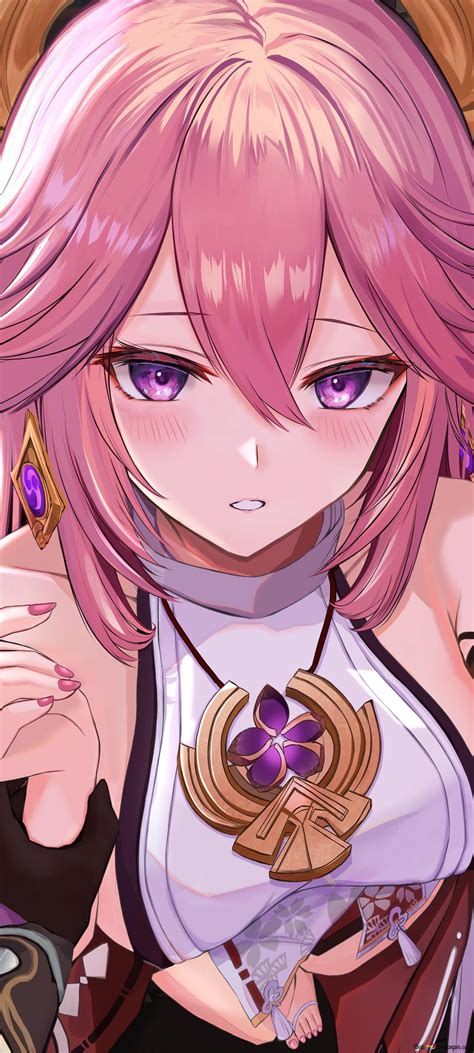 Yea Miko Beautiful Pink Hair Anime Girl Genshin Impact 2k Wallpaper
