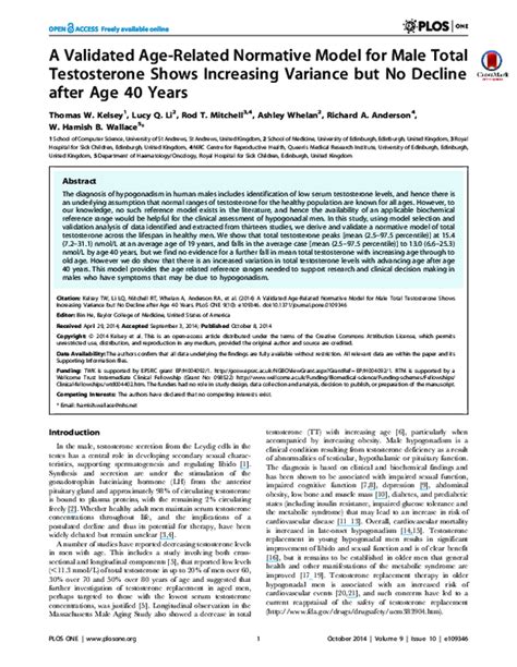 Pdf A Validated Age Related Normative Model For Male Total Testosterone Shows Increasing