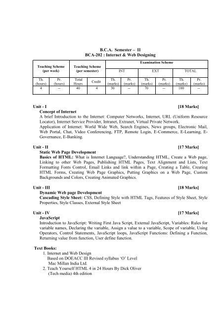 b c a semester â ii bca 202 internet and web designing unit i [18