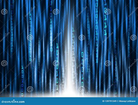 Futuristic Stream Of Binary Code On Blue Glowing Light Background