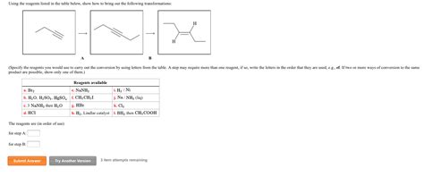 Solved Using the reagents listed in the table below, show | Chegg.com