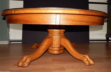 Antique 42 Round Solid Oak Pedestal Coffee Table Carved Claw Feet