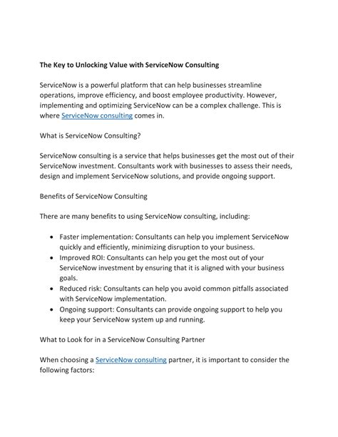 ppt the key to unlocking value with servicenow consulting powerpoint
