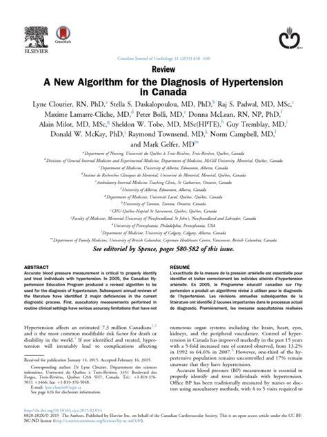 A New Algorithm For The Diagnosis Of Hypertension In Canada Pdf