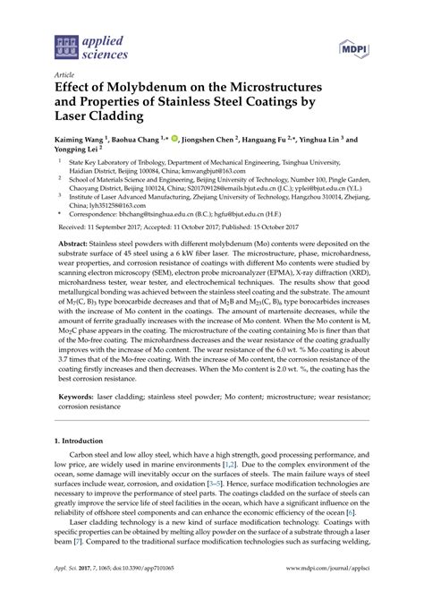 Pdf Effect Of Molybdenum On The Microstructures And Properties Of