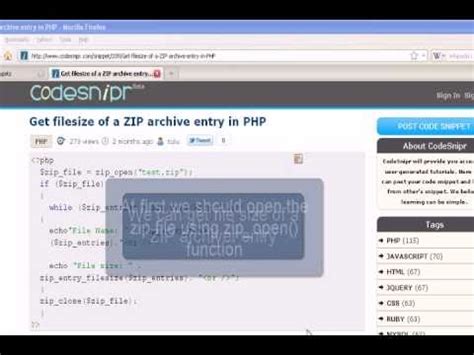 Php Tutorial Get Filesize Of A Zip Archive Entry In Php Youtube