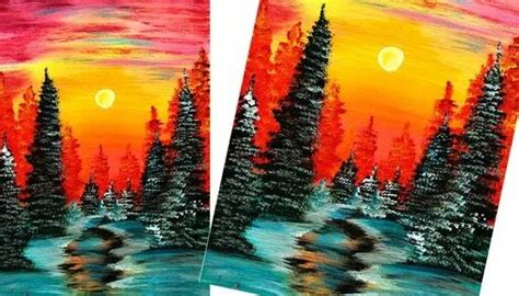 Как нарисовать зимний пейзаж гуашью Рисуем зиму в лесу Нарисуем закат в лесу Смотреть