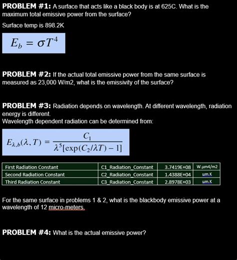 SOLVED PROBLEM 1 A Surface That Acts Like A Black Body Is At 625C What Is The Maximum Total