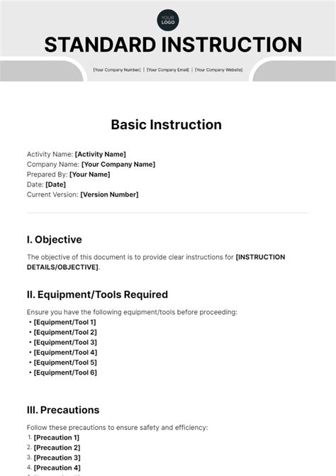 Free Basic Instruction Template To Edit Online
