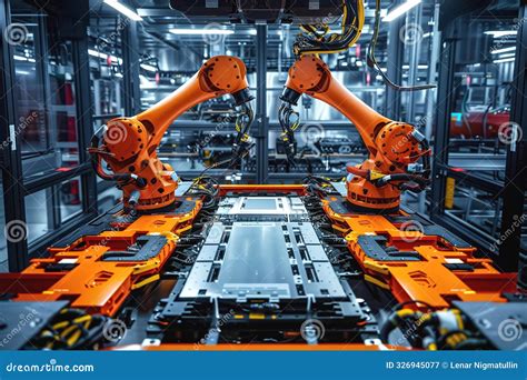 Automated Industrial Robot Arms In Modern Manufacturing Facility Stock Image Image Of