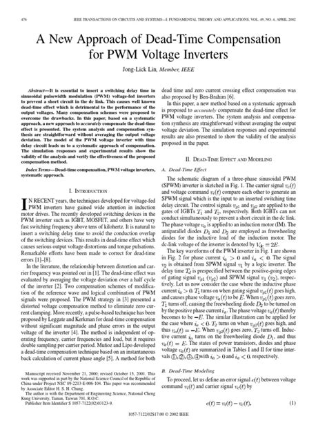 A New Approach Of Dead Time Compensation For Pwm Voltage Inverters Pdf Power Inverter