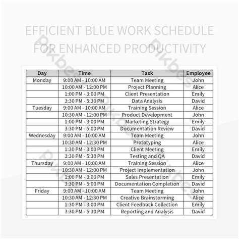 Efficient Blue Work Schedule For Enhanced Productivity Excel Template