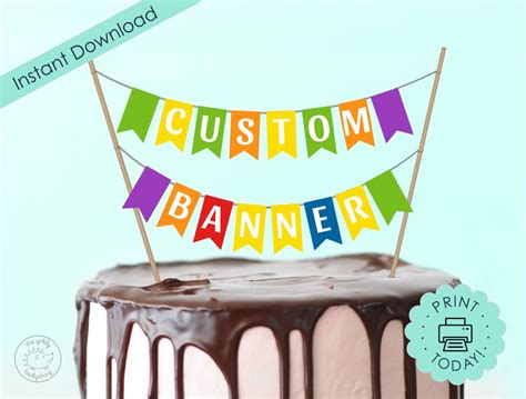 Printable Diy Banner Personalized Cake Topper Rainbow Custom Dollhouse