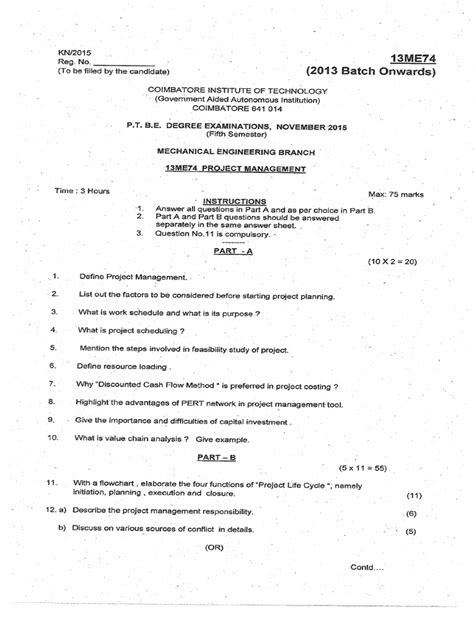 Project Management Question Paper Pdf