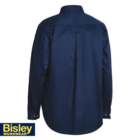 Bisley Long Sleeve Shirt Cotton Drill Closed Front Collier And Miller