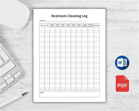 Editable Restroom Cleaning Log For Business Bathroom Cleaning Log