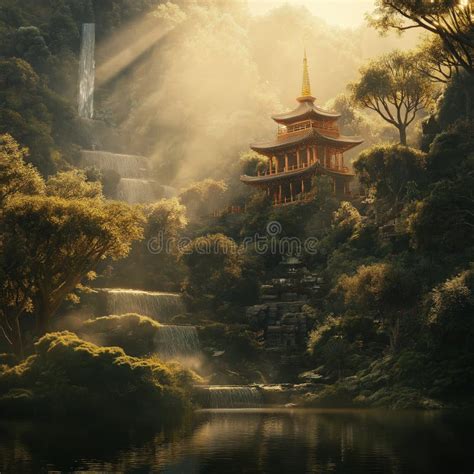 Serene Temple Garden Stock Illustration Illustration Of Serenity
