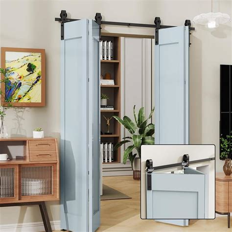 152 Cm Kit De Porte De Grange Coulissante Pliante Kit De Porte Pliante Quatre Roues Suspendues