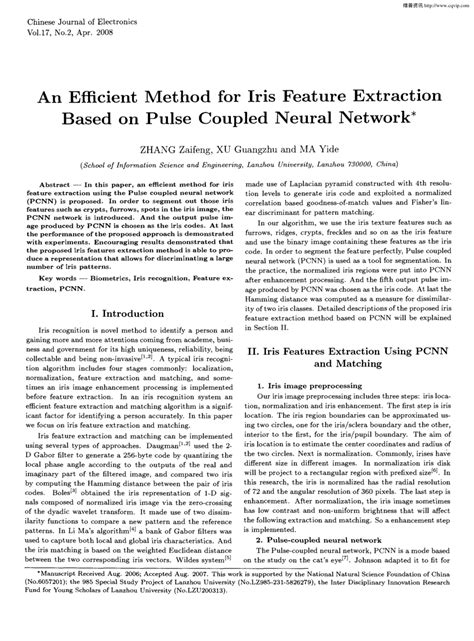 Pdf An Efficient Method For Iris Feature Extraction Based On Pulse Coupled Neural Network
