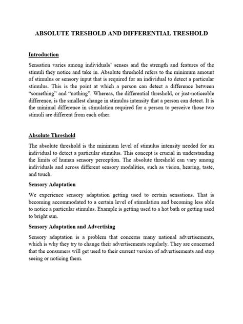 Cbrw2d1absoluteanddifferential Thresholds Pdf Perception Senses
