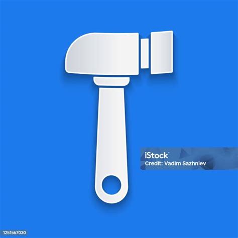 파란색 배경에 격리된 용지 잘라해머 아이콘 수리 도구 종이 아트 스타일 벡터 일러스트레이션 강철에 대한 스톡 벡터 아트 및 기타 이미지 Istock