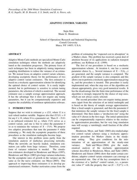 Pdf Adaptive Control Variates