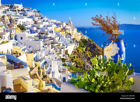 Streets Of Fira Santorini Island Greece Traditional And Famous White