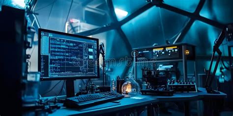 Futuristic High Tech Control Room Environment Stock Illustration