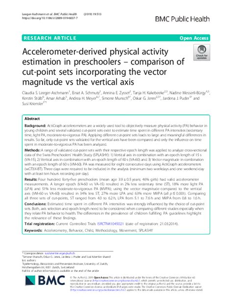 (PDF) Accelerometer-derived physical activity estimation in preschoolers – comparison of cut ...