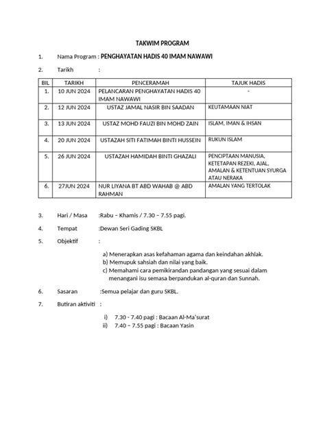Takwim Program | PDF