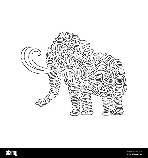 Continuous Curve One Line Drawing Of Standing Mammoth Abstract Art