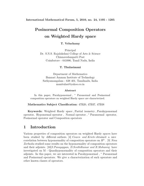 Pdf Posinormal Composition Operators On Weighted Hardy Space