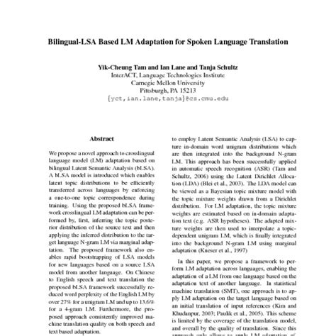 Bilingual Lsa Based Lm Adaptation For Spoken Language Translation Acl Anthology