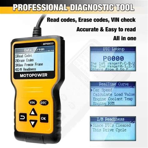 MOTOPOWER MP69033 Car OBD2 Scanner Code Reader Engine Fault Code Reader Scanner CAN Diagnostic ...