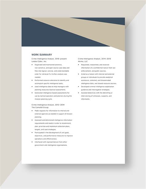 Crime Intelligence Analyst Resume In Word Pages Download