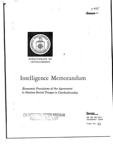 Intelligence Memorandum Economic Provisions Of The Agreement To Station