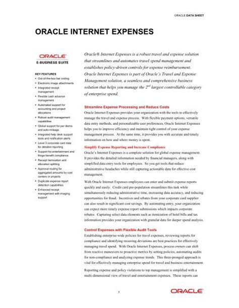 Oracle Internet Expenses