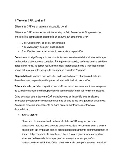 Teorema Cap Y Bases De Datos Nosql Pdf Bases De Datos No Sql