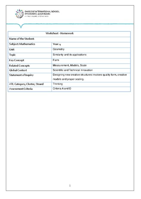 Myp 4 Similarity Hw Similarities Homework 1 Worksheet Homework