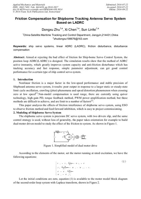 Friction Compensation For Shipborne Tracking Antenna Servo System Based On Ladrc Scientificnet
