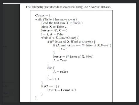 The Following Pseudocode Is Executed Using The Words Dataset Count 0